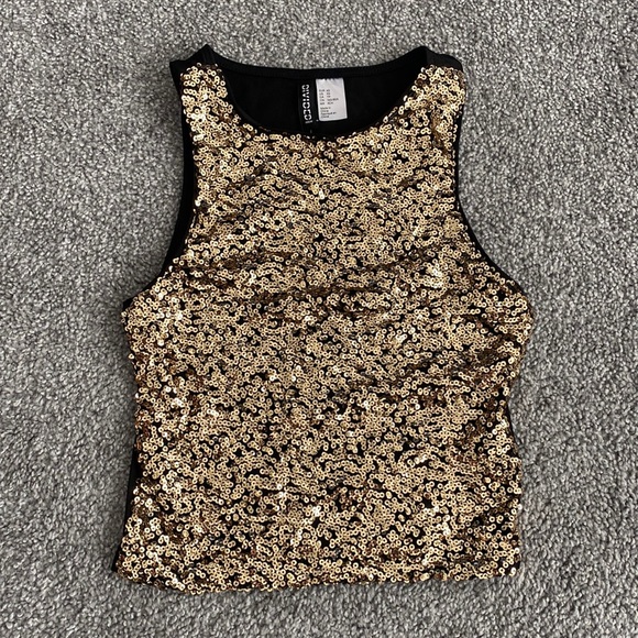 Divided | Tops | Gold Sequin Crop Top | Poshmark